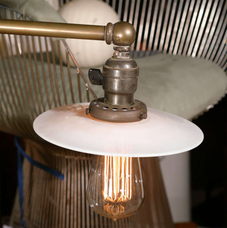 Vintage Brass Library Lamp With Milk Glass Shade At 1stdibs